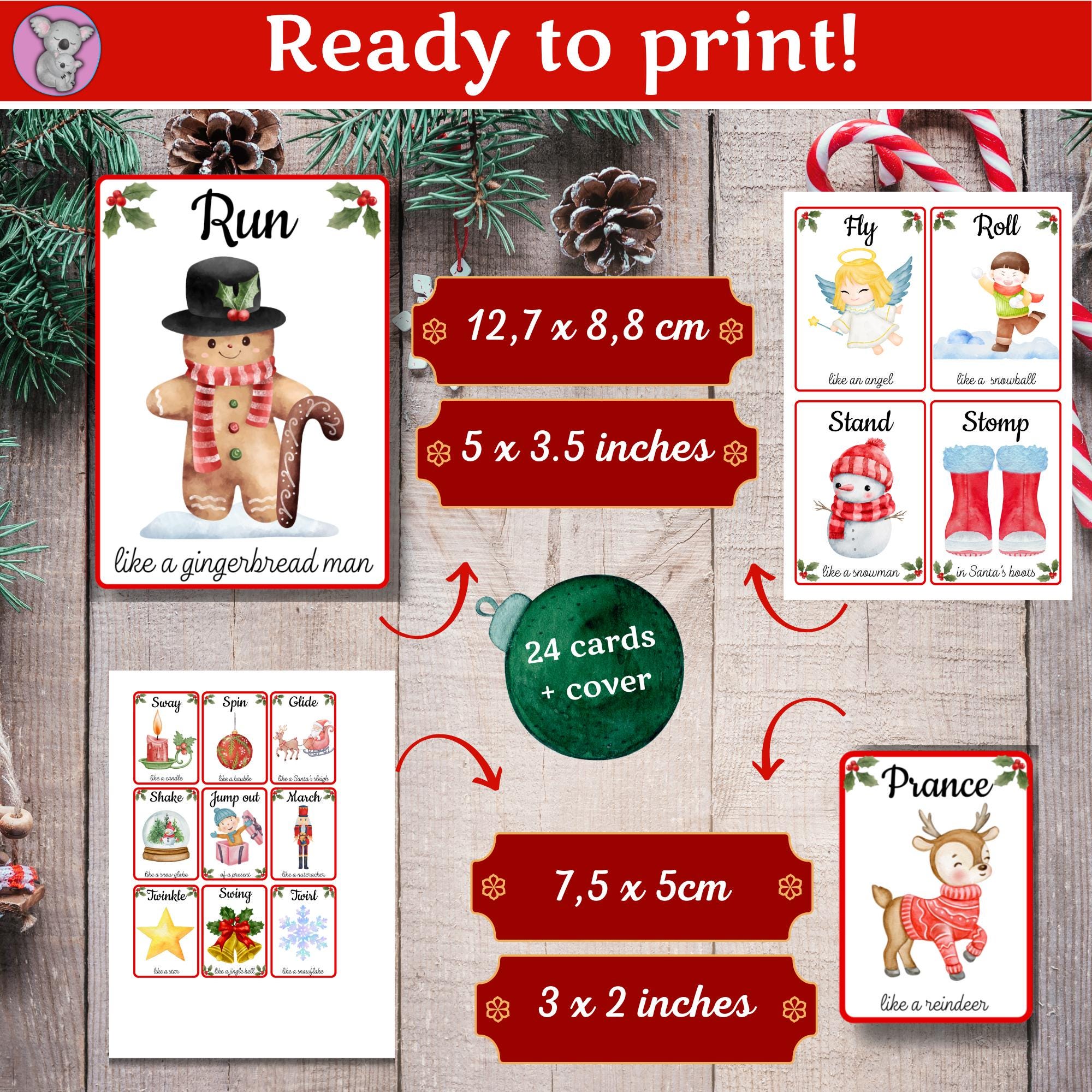 Christmas Movement Cards, Printable Action Flashcards Kids Brain Breaks ...