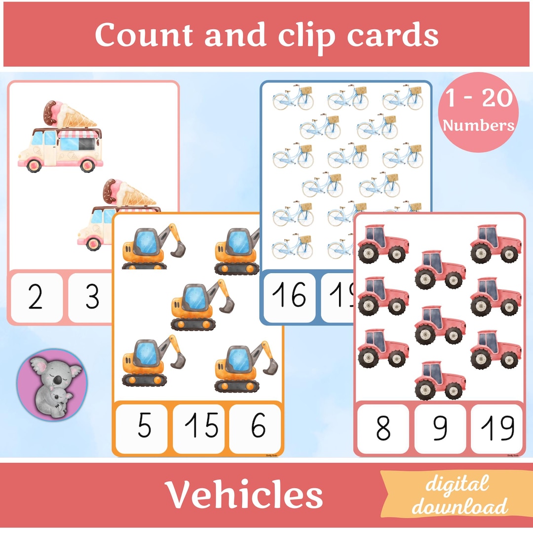 Transport Count & Clip Cards, #1-20 Counting Activity, Number ...