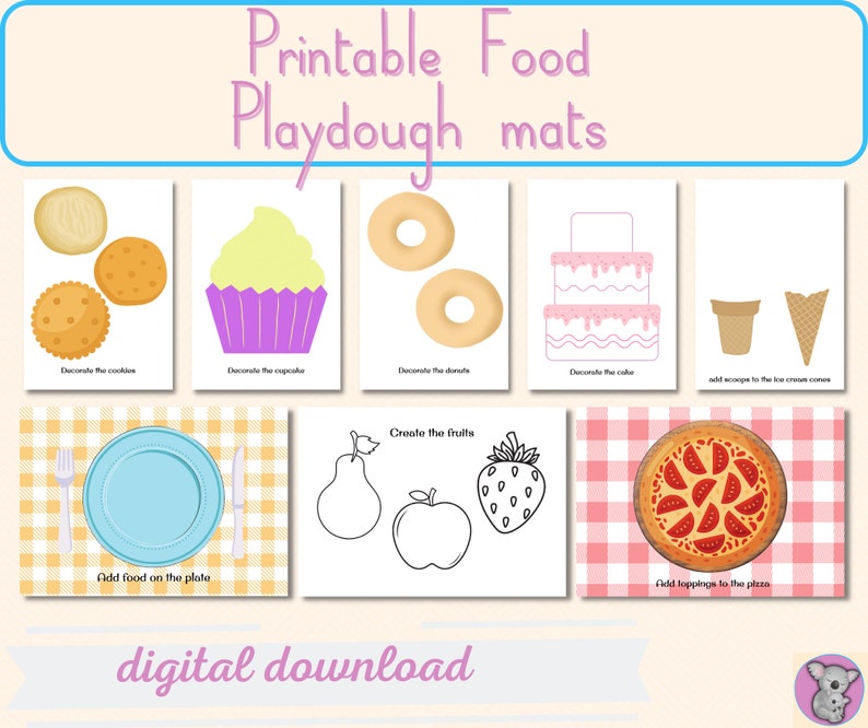8 Printable Play Doh Mats, Food Play Dough Mats, Ice Cream Playdough ...