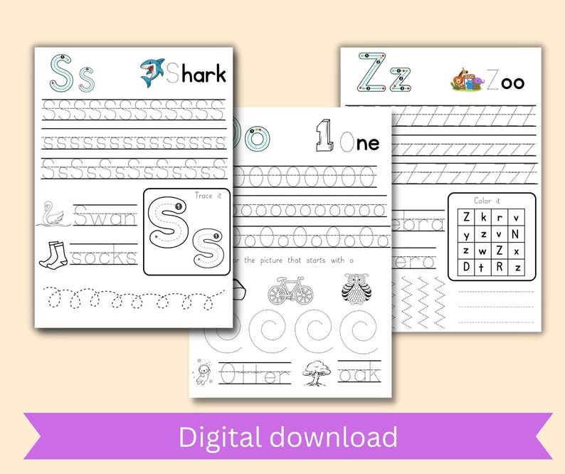 Preschool Worksheets, Letter Number Shape Tracing, Math Activity, Fine ...