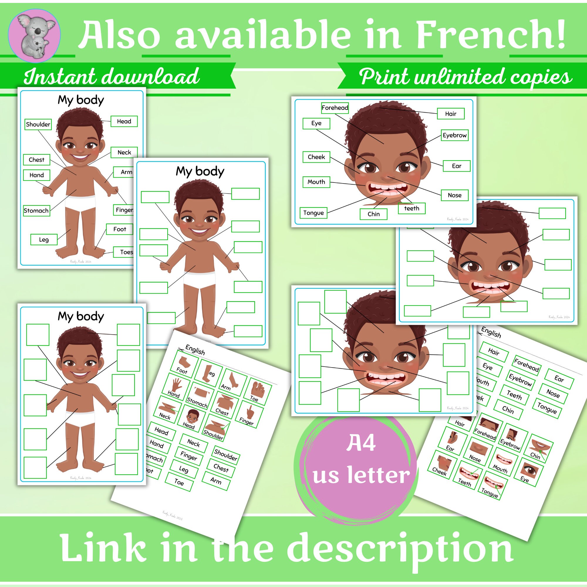 Body Parts Matching Game Flashcards and Worksheet for Children ...