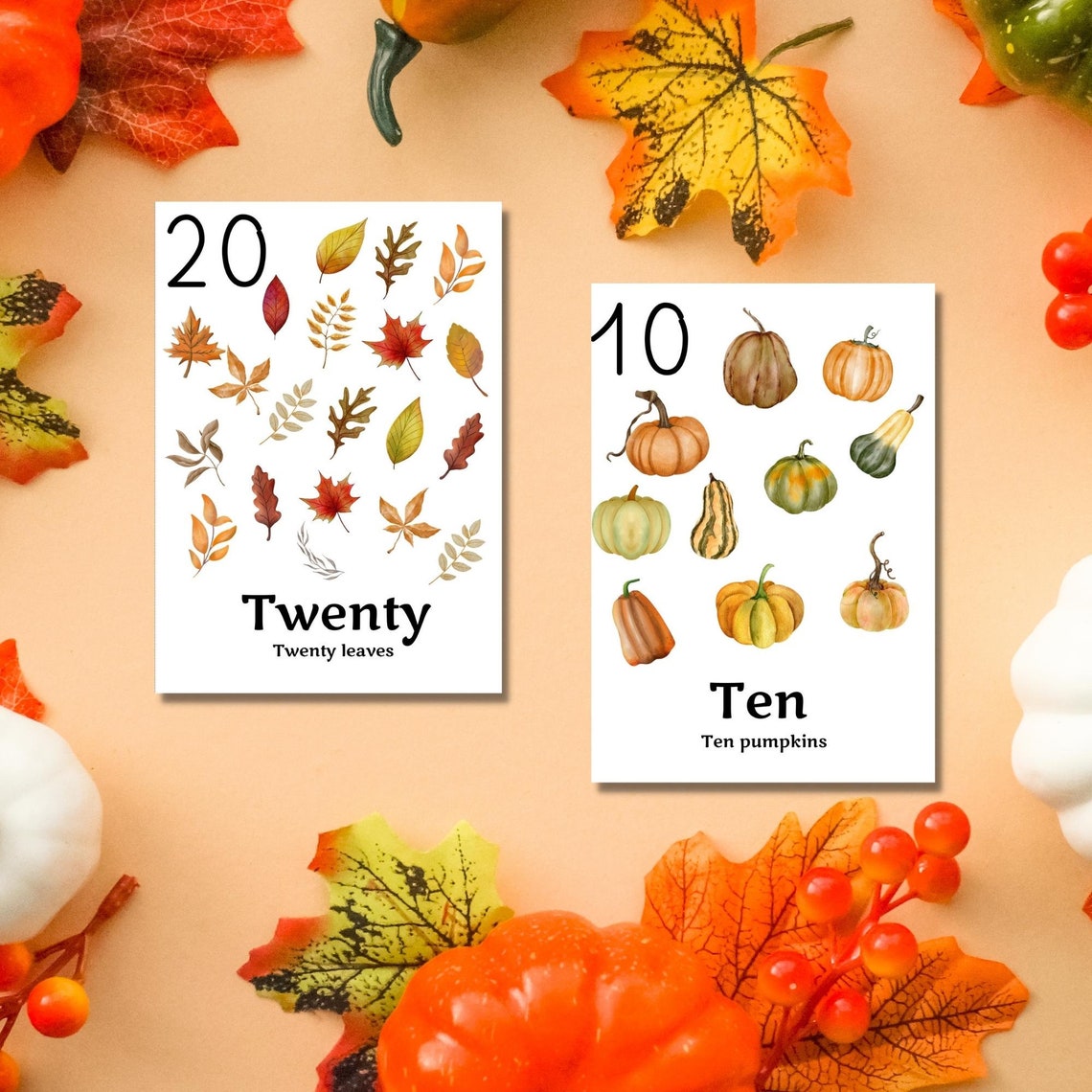 Autumn Math Printable, Fall Nature Number Cards, Thanksgiving Preschool ...
