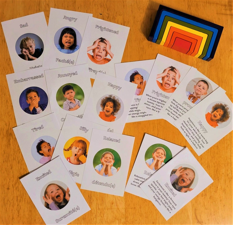 Feelings Flashcards Printable: Bilingual English & French, Emotional ...