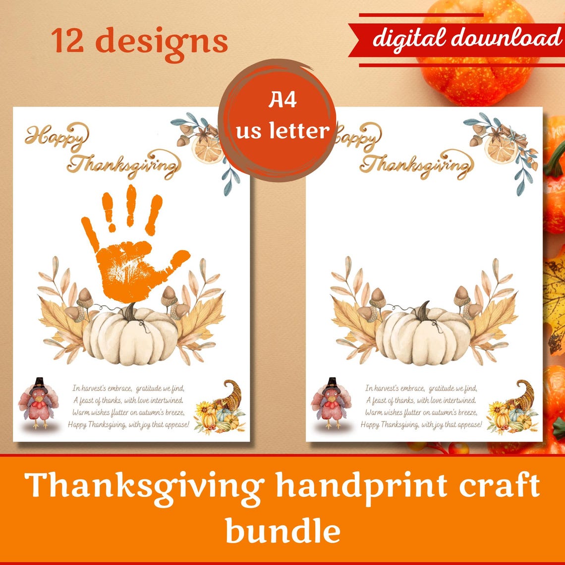 Thanksgiving Handprint Art Bundle, Cute Autumn Handprint Craft for ...