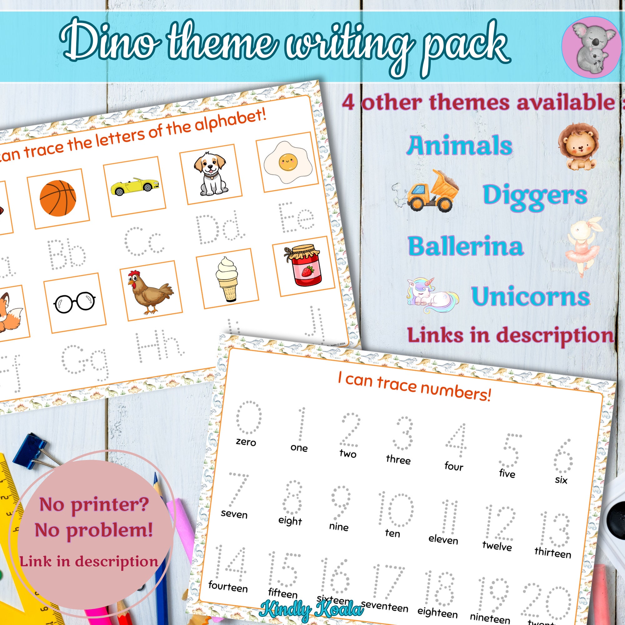 Personalised Pre-writing, Learn to Write Set, Dinosaurs Theme, Digital ...