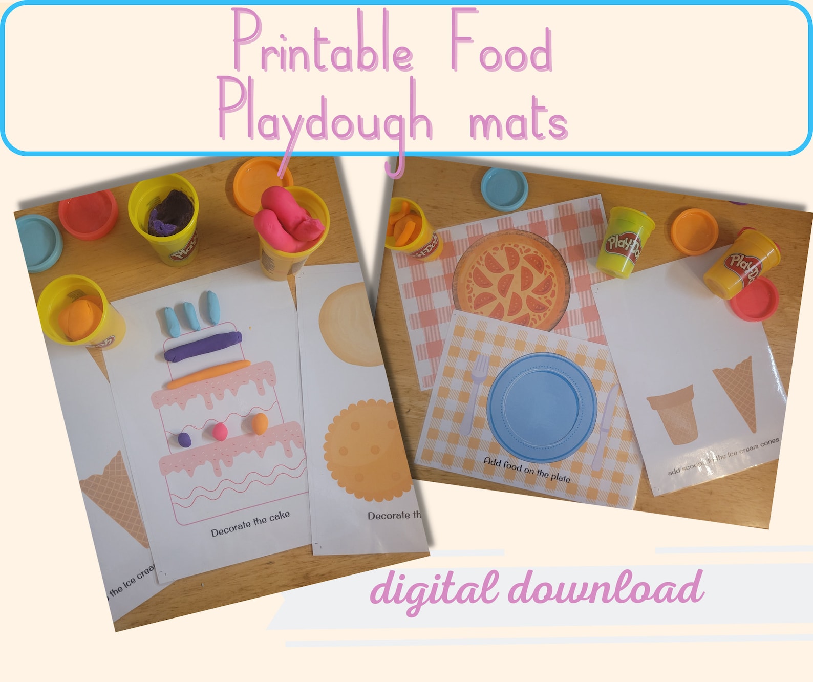 8 Printable Play Doh Mats, Food Play Dough Mats, Ice Cream Playdough ...