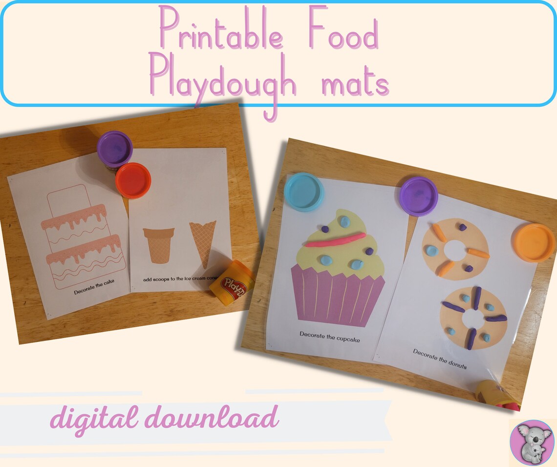 8 Printable Play Doh Mats, Food Play Dough Mats, Ice Cream Playdough ...