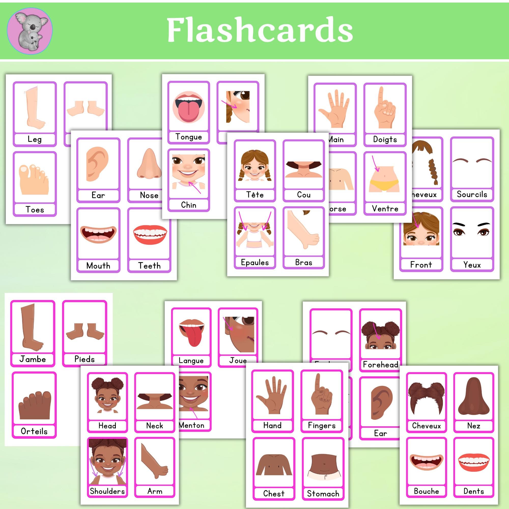 Bilingual Body Parts Flashcards and Activities for Preschool, Home ...
