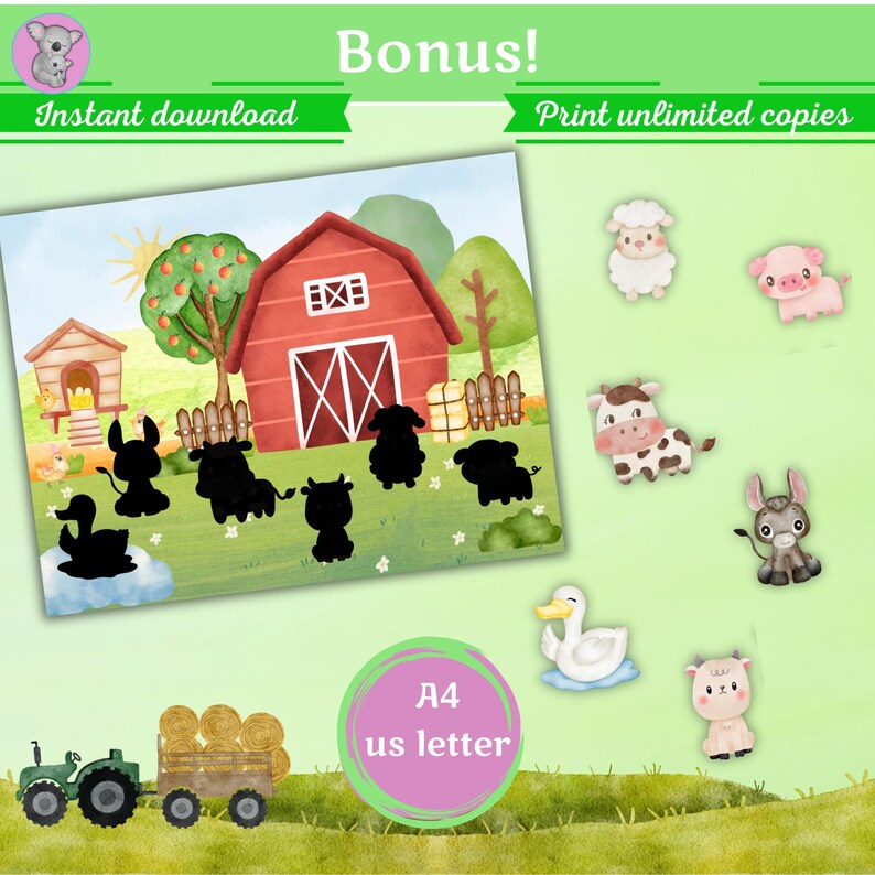 On the Farm, Shadow Matching Games for Preschool, Printable Farm ...