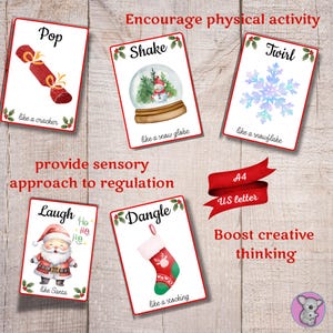 Christmas Movement Cards, Printable Action Flashcards Kids Brain Breaks ...