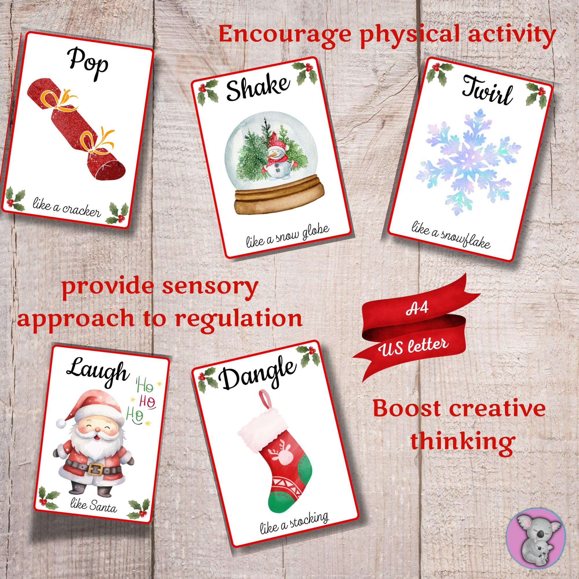 Christmas Movement Cards, Printable Action Flashcards Kids Brain Breaks ...