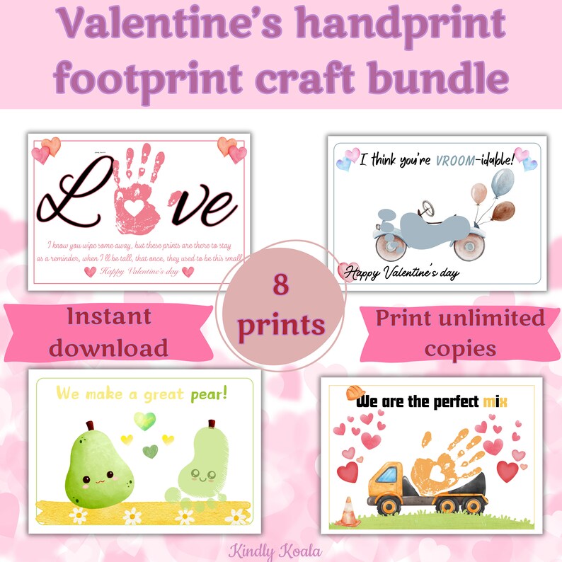 DIY Valentine's Day Cards: Printable Handprint Art Template Bundle for ...