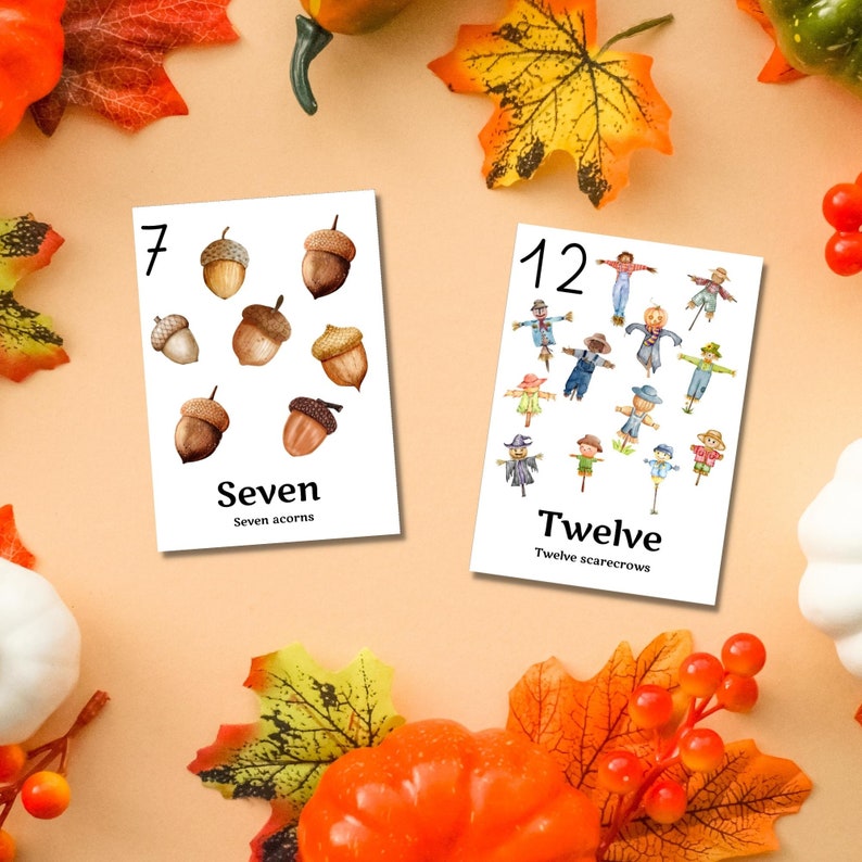 Autumn Math Printable, Fall Nature Number Cards, Thanksgiving Preschool ...
