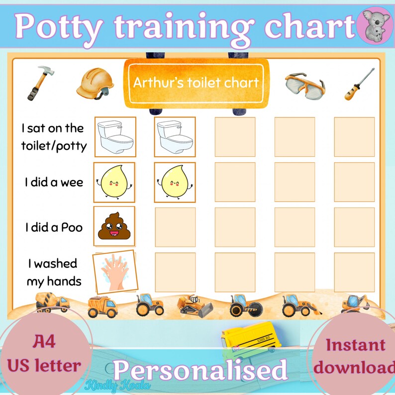 Personalised Potty Chart Printable, Potty Training Chart, Toddler ...