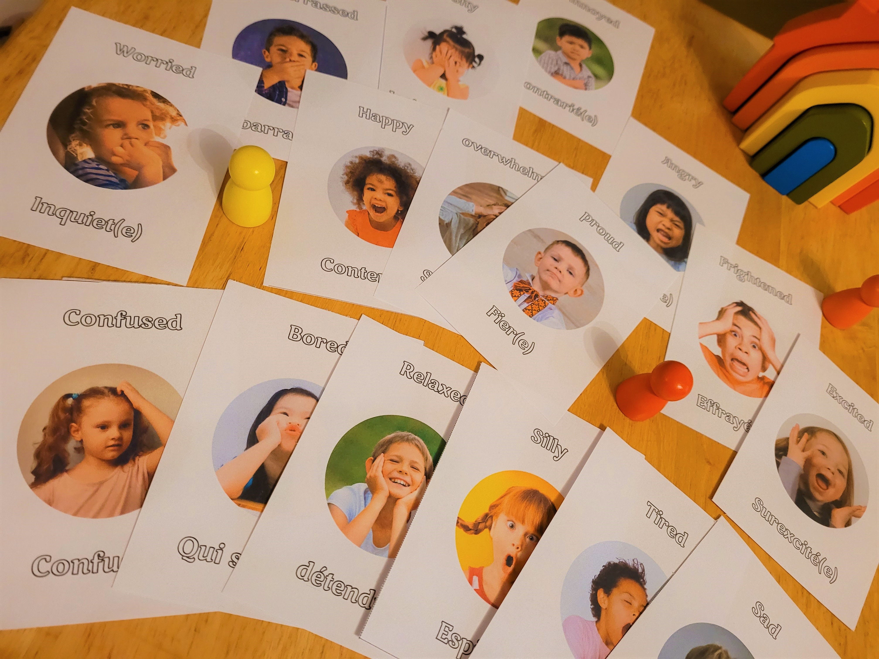 Feelings Flashcards Printable: Bilingual English & French, Emotional ...
