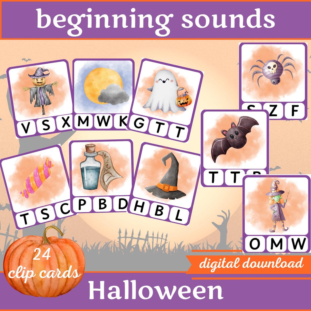 Halloween Beginning Sounds Activity, Preschool Printable, Phonics Clip ...