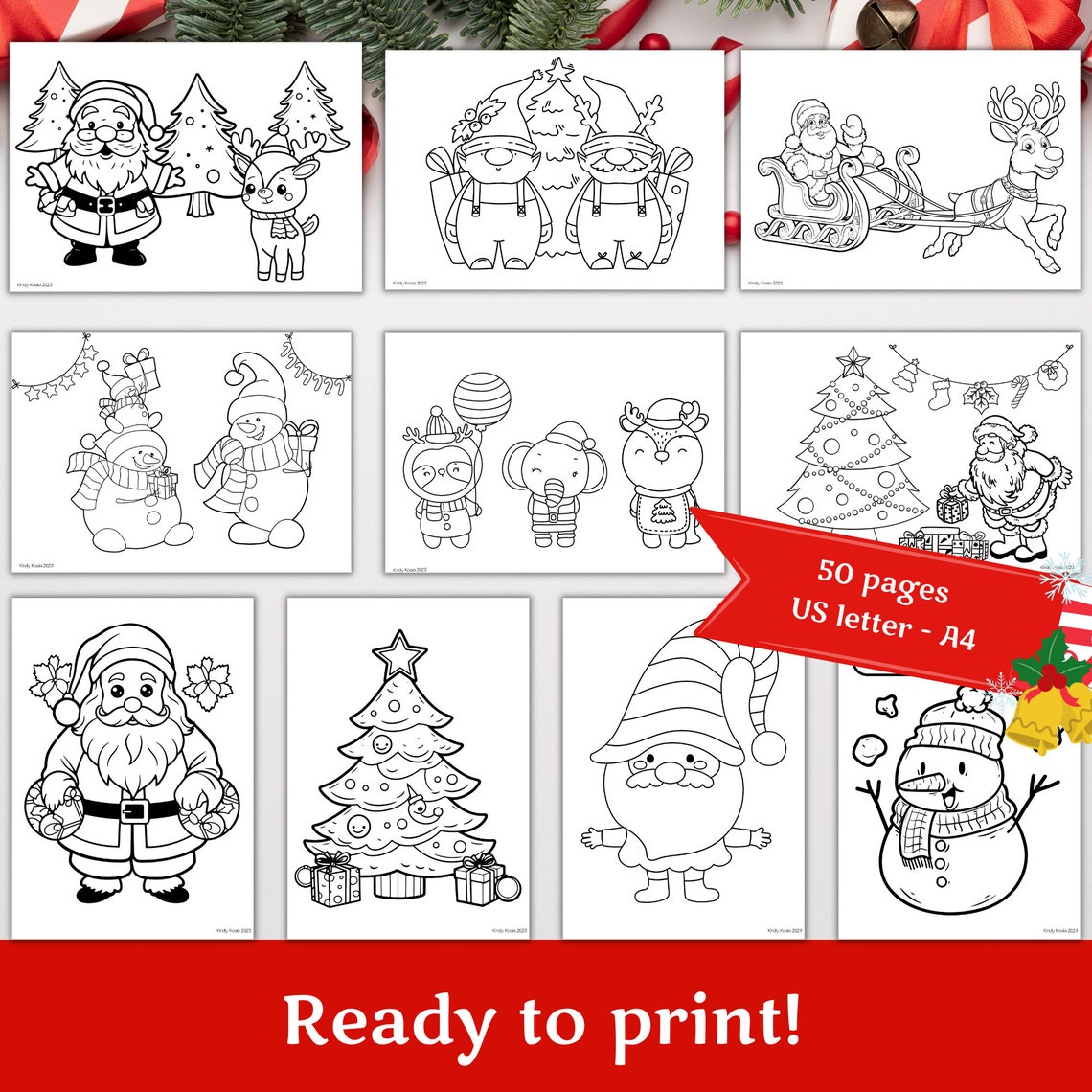 50 Christmas Colouring Pages for Kids, Printable Activity Sheet for ...
