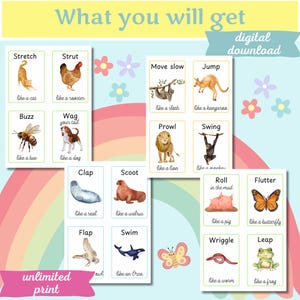 Animal Movement Cards: Brain Break Activity, Circle Time (digital ...