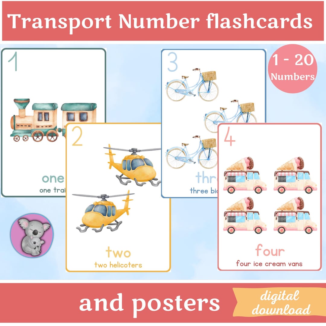 Transport Number Counting Cards for Toddlers, Vehicles Counting ...