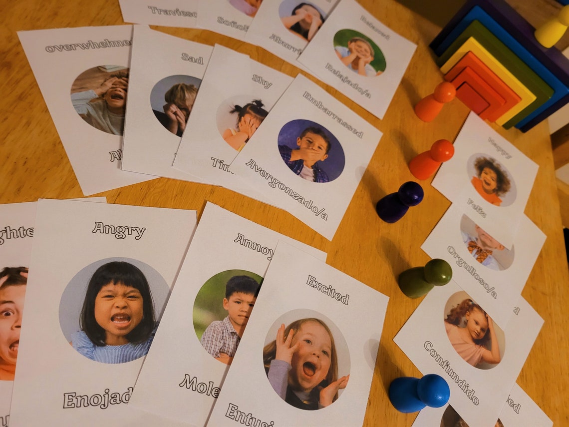 Bilingual Feelings Flashcards Printable for Children English - Spanish ...