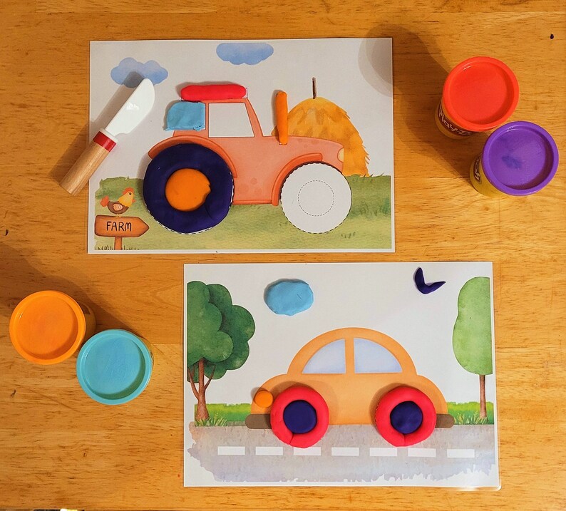 Playdough Activity Mats for Children, Transport, Creative Play for Kids ...