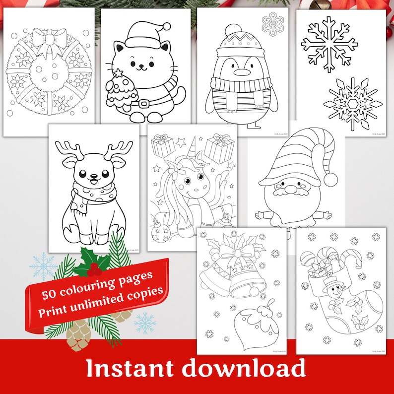 50 Christmas Colouring Pages for Kids, Printable Activity Sheet for ...