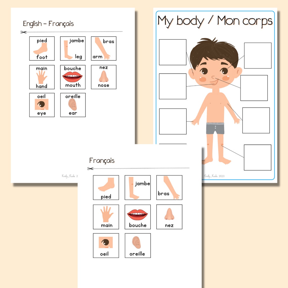 Body Parts Matching Game, Preschool Learning Activity, Bilingual ...