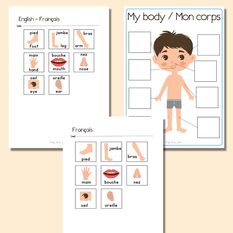 Body Parts Matching Game, Preschool Learning Activity, Bilingual ...