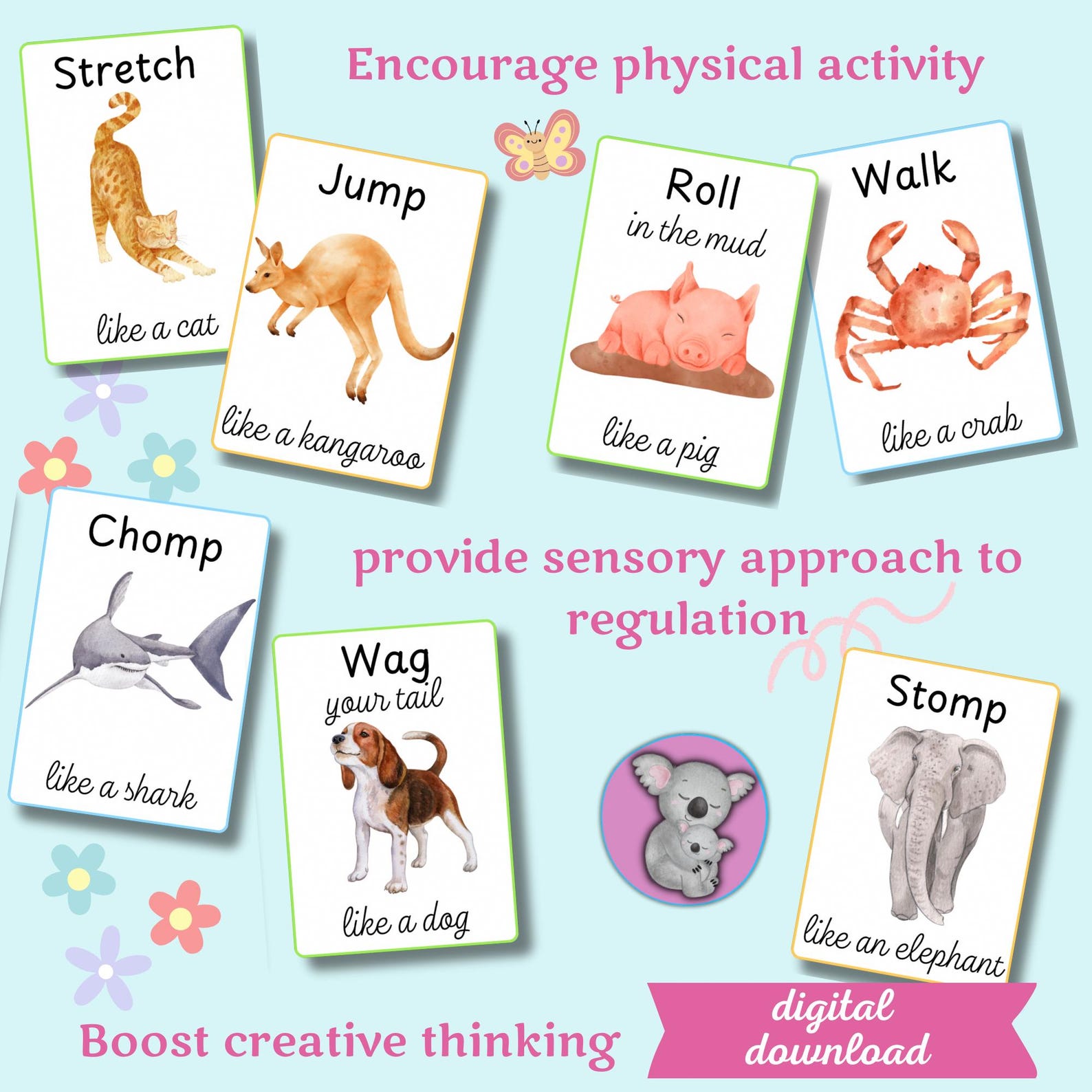 Animal Movement Cards, Children Movement Break Activity, Action Cards ...
