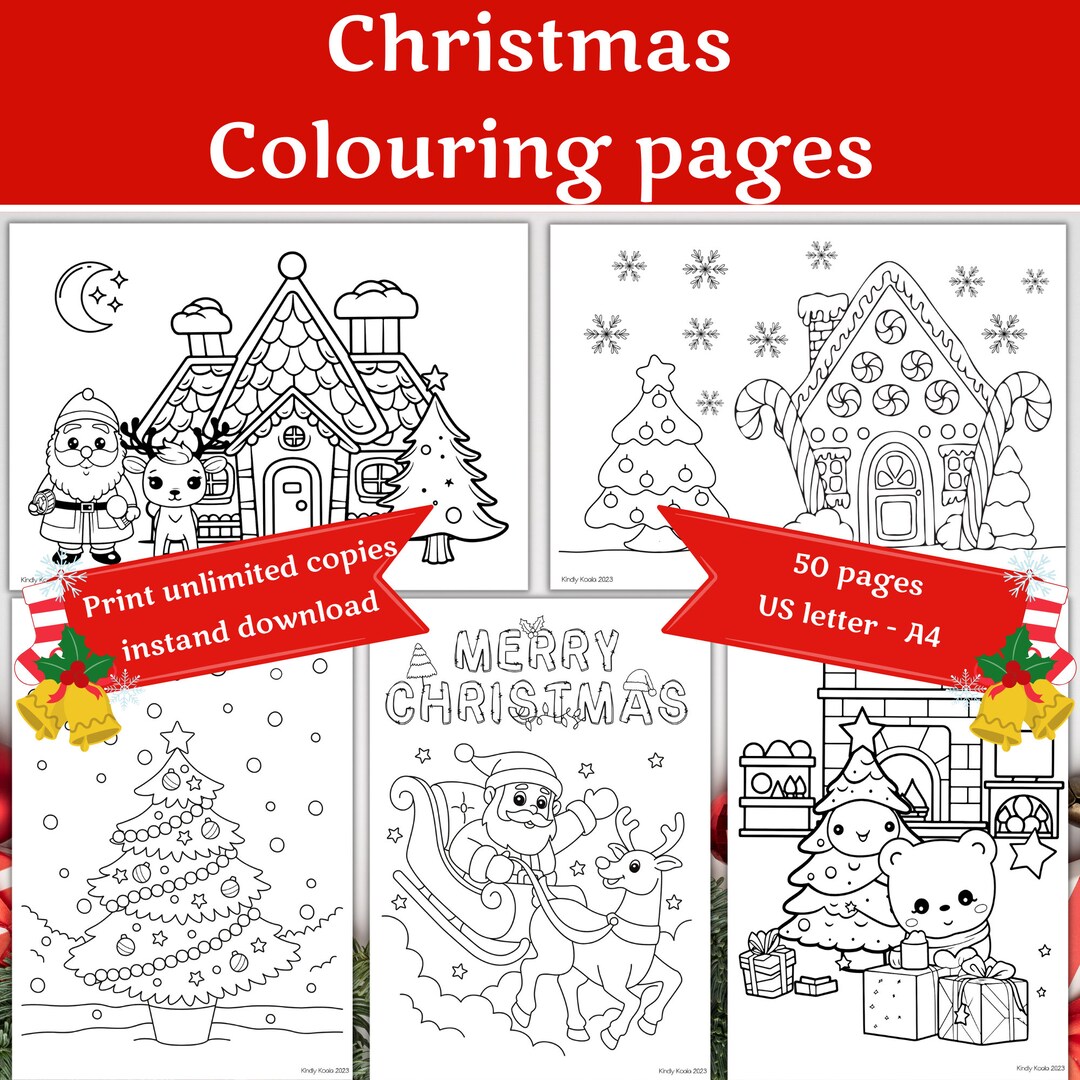 50 Christmas Colouring Pages for Kids, Printable Activity Sheet for ...
