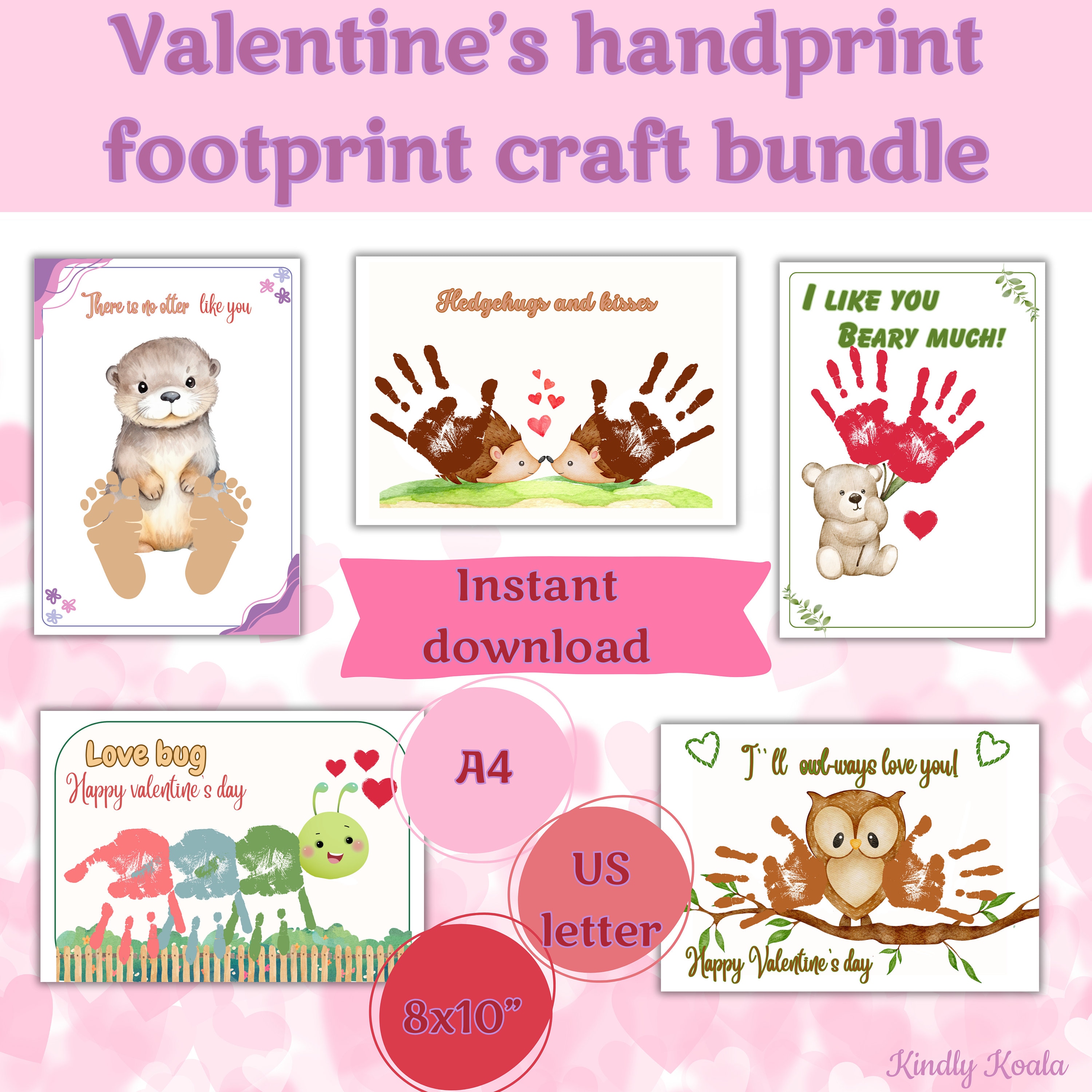 Valentines Handprint Art Cards Template Bundle, DIY Printable Craft ...