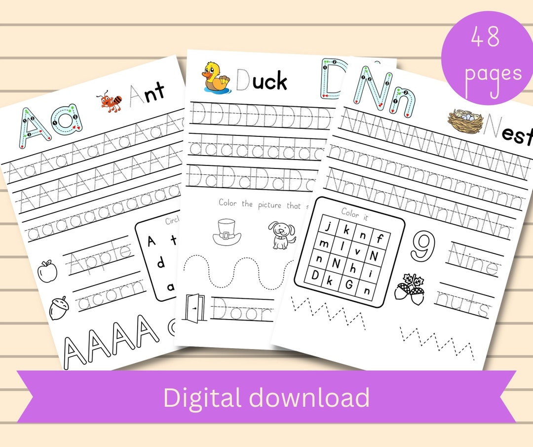 Preschool Worksheets, Letter Number Shape Tracing, Math Activity, Fine ...