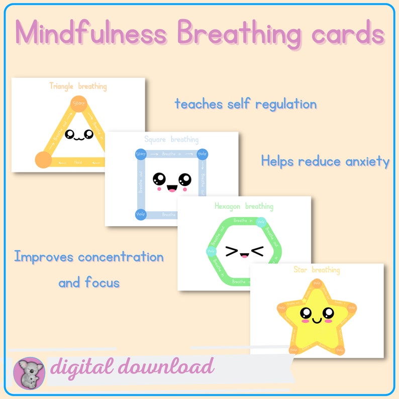 Mindfulness Breathing Cards for Children, Calm Corner Kids, Anxiety ...