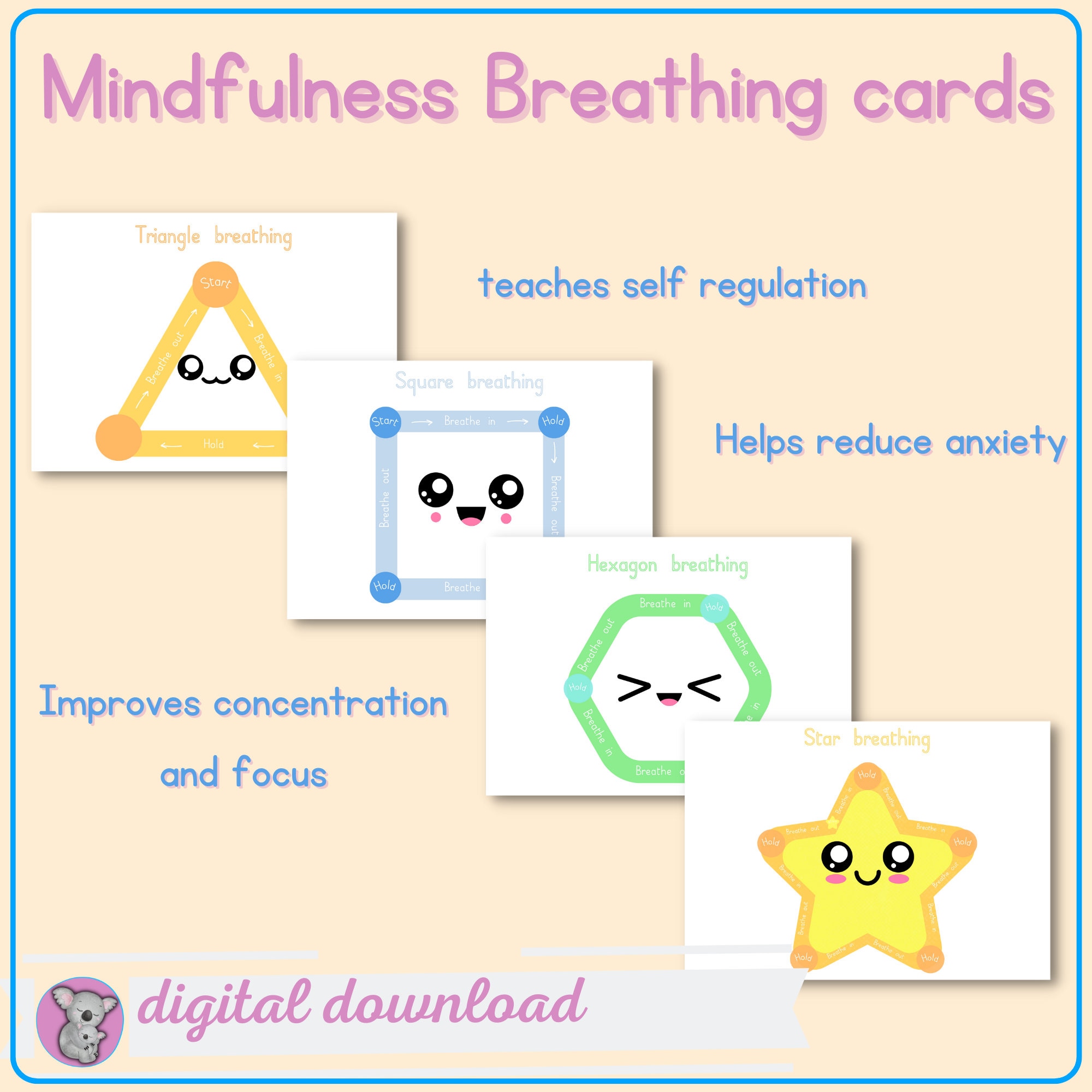 Mindfulness Breathing Cards for Children, Calm Corner Kids, Anxiety ...