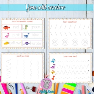 Personalised Pre-writing, Learn to Write Set, Dinosaurs Theme, Digital ...