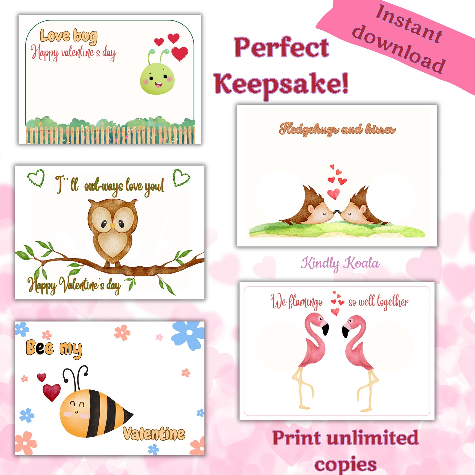 Valentines Handprint Art Cards Template Bundle, DIY Printable Craft ...