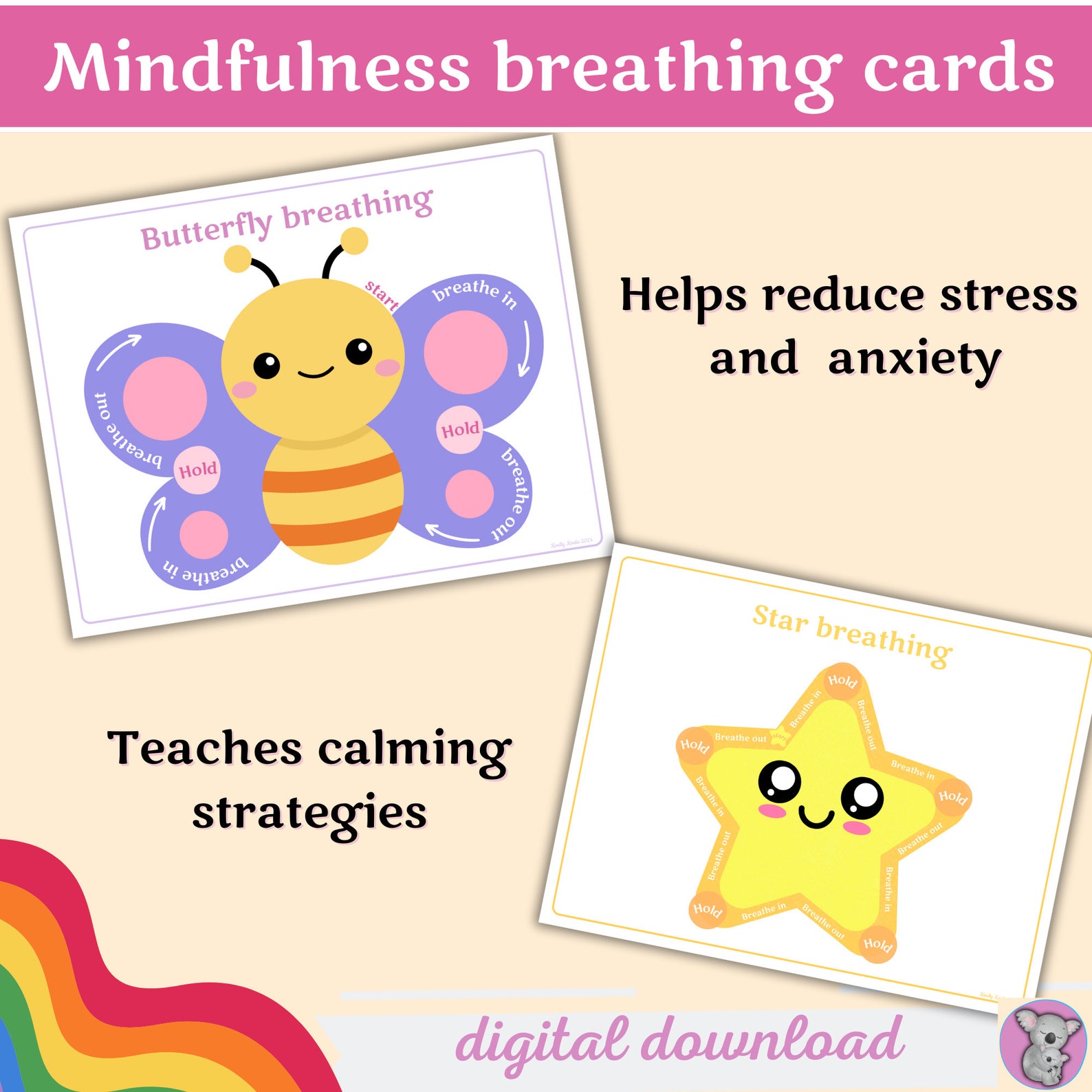 Shape Breathing Cards for Children, Calm Corner Kids, Anxiety Relief ...