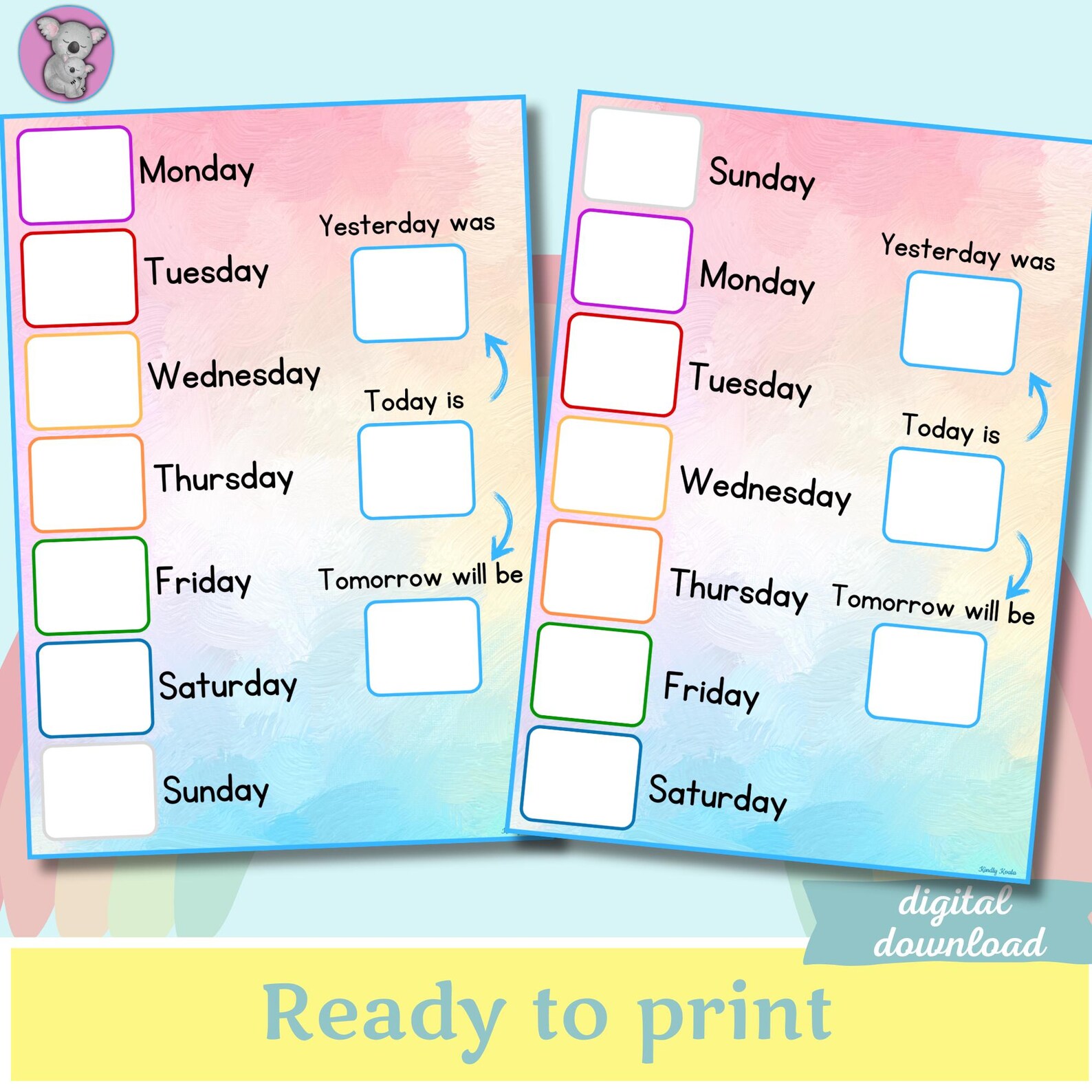Days of the Week Chart for Kids, Interactive Printable With PECS Cards ...
