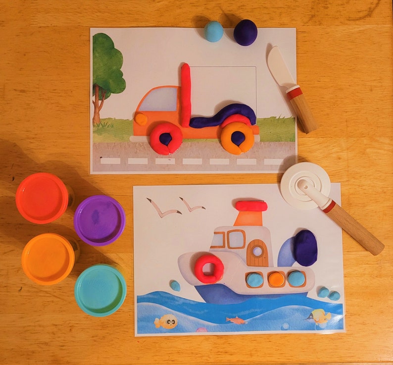 Playdough Activity Mats for Children, Transport, Creative Play for Kids ...