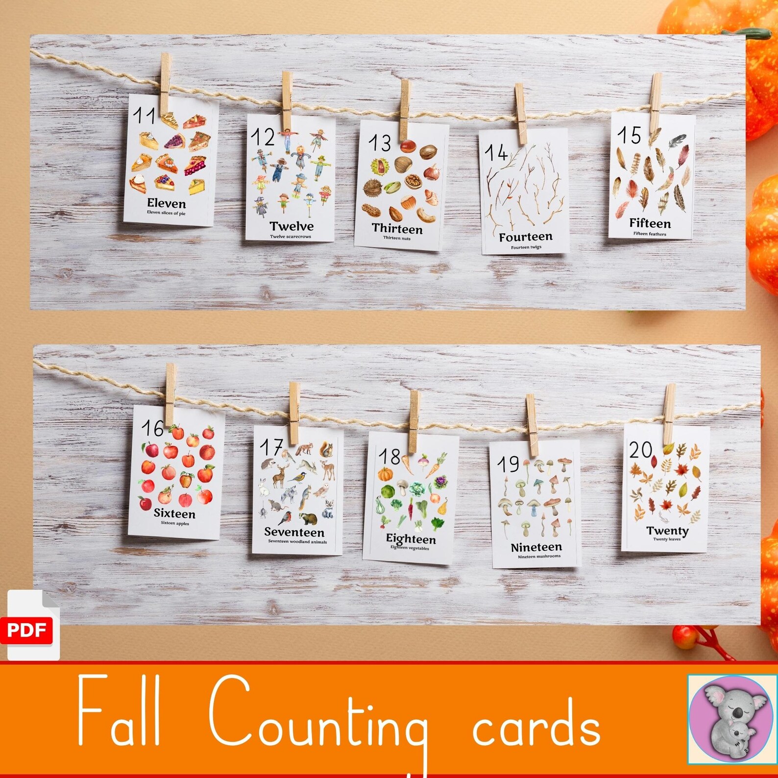 Autumn Math Printable, Fall Nature Number Cards, Thanksgiving Preschool ...