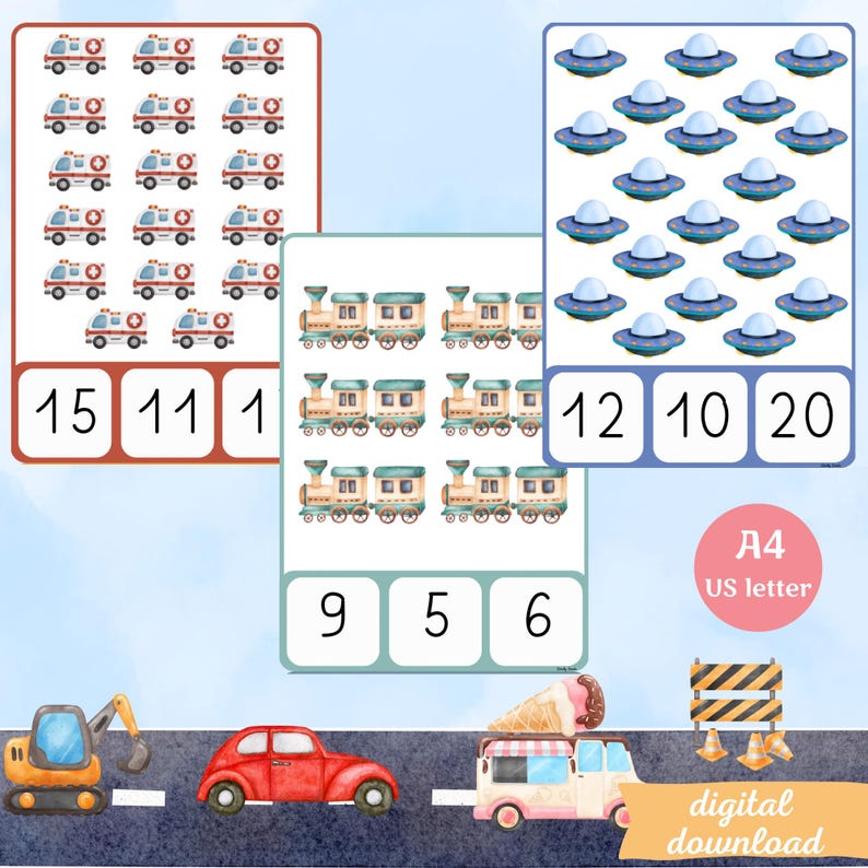 Transport Count & Clip Cards, #1-20 Counting Activity, Number ...