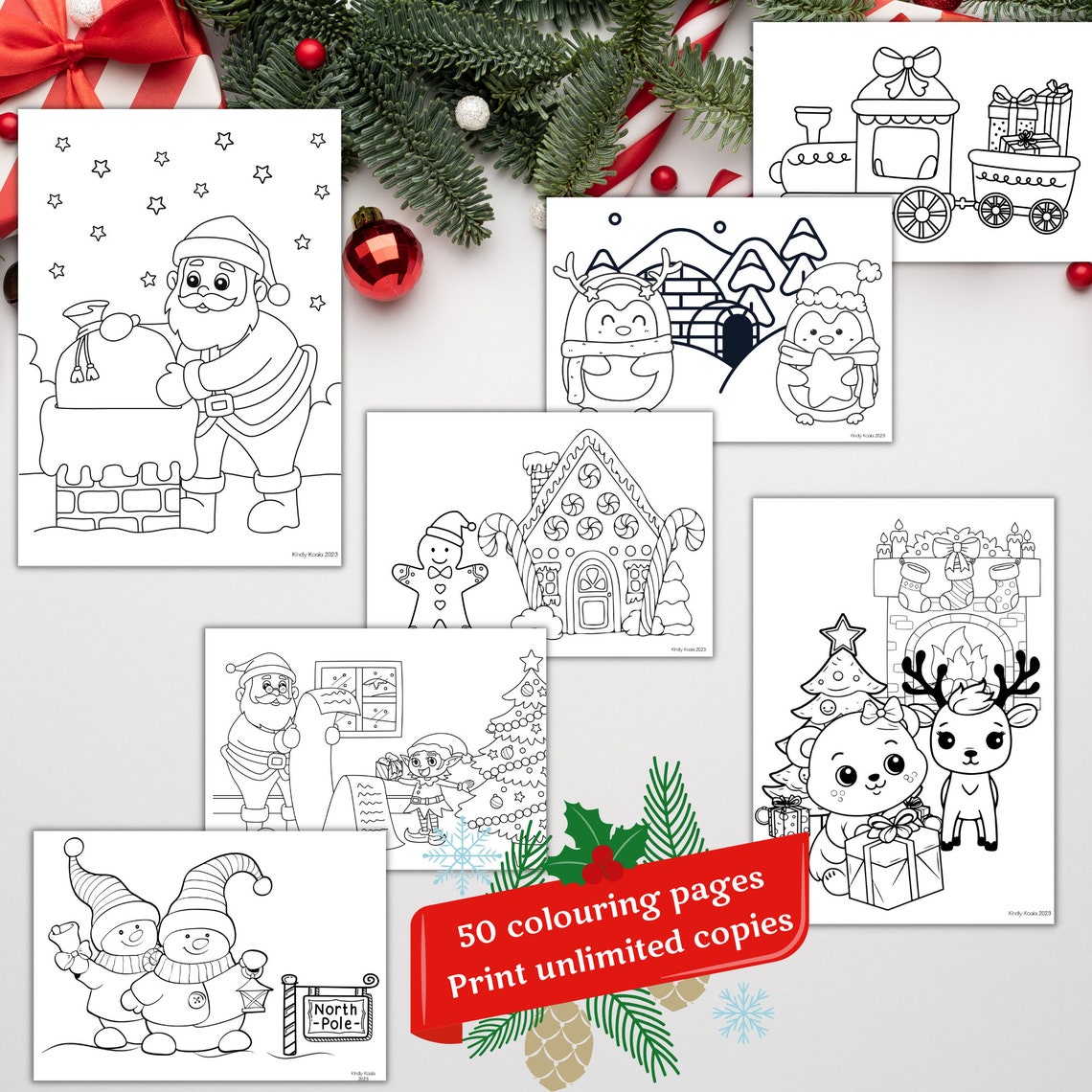 50 Christmas Colouring Pages for Kids, Printable Activity Sheet for ...