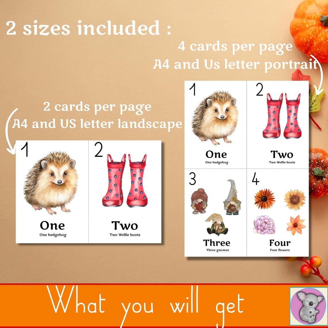 Autumn Math Printable, Fall Nature Number Cards, Thanksgiving Preschool ...