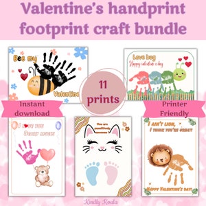 Valentines Handprint Art Cards Template Bundle, DIY Printable Craft ...