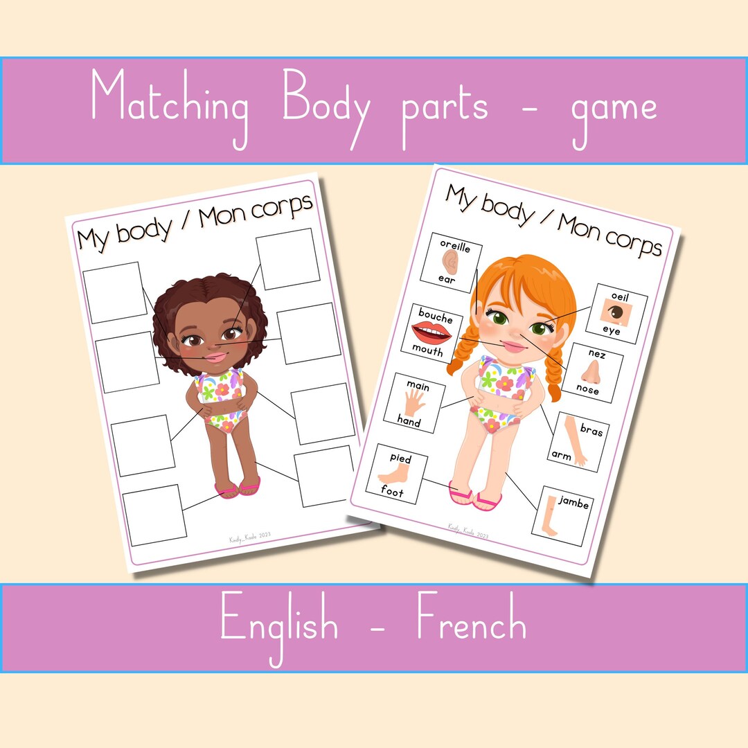 Body Parts Matching Game, Preschool Learning Activity, Bilingual ...