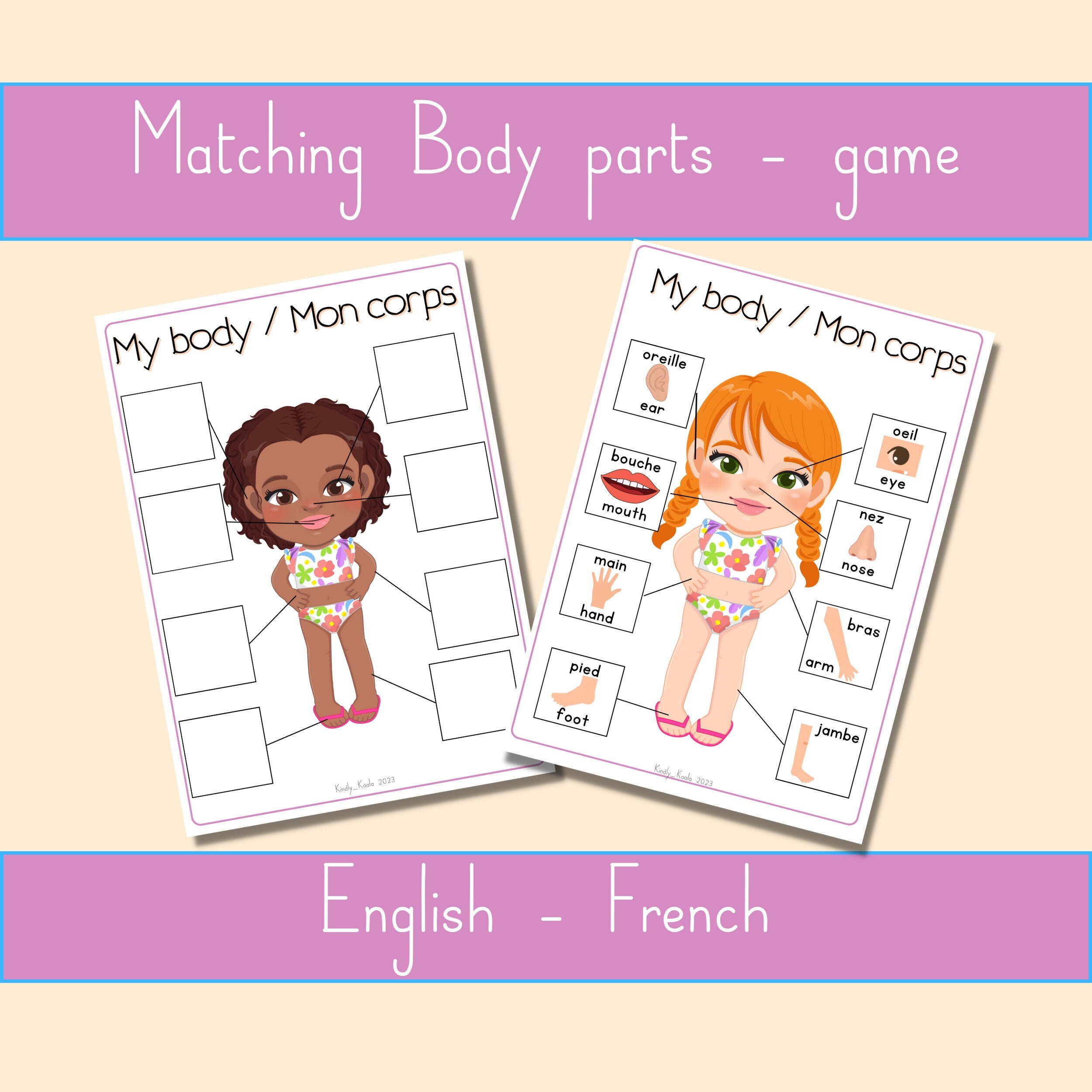 Body Parts Matching Game, Preschool Learning Activity, Bilingual ...