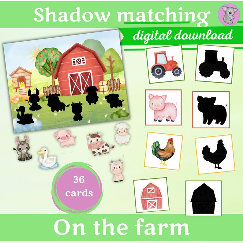 On the Farm, Shadow Matching Games for Preschool, Printable Farm ...