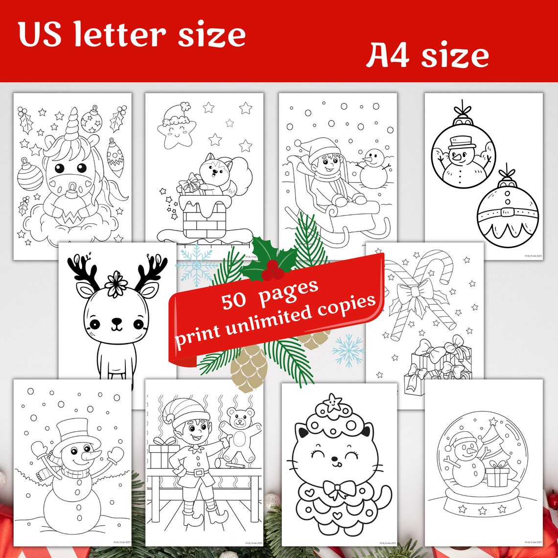 50 Christmas Colouring Pages for Kids, Printable Activity Sheet for ...