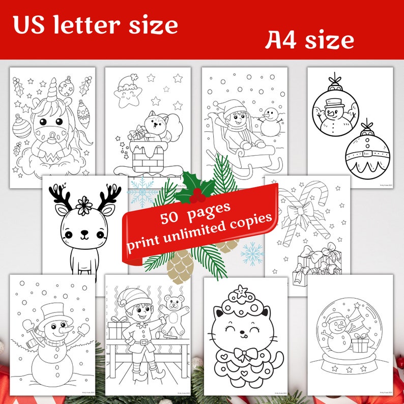 50 Christmas Colouring Pages for Kids, Printable Activity Sheet for ...
