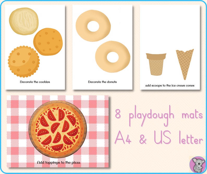 8 Printable Play Doh Mats, Food Play Dough Mats, Ice Cream Playdough ...